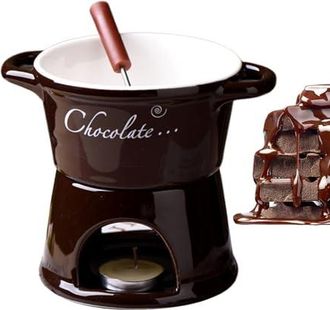 Generic Tasse &agrave; fondue - Chauffe-beurre en c&eacute;ramique avec fourchette, kit de tasse &agrave; chocolat portable | pour rendez-vous galant, anniversaire, mariage, ap&eacute;ri