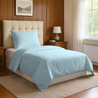 Pizuna 800 Fadenzahl aus Luxus Bettw&auml;sche Babyblau, 100% Langstaple Baumwolle Bettbezug und Kissenbezug, 100% Baumwolle Mako Satin 2-Teilig Bettw&auml;scheset 160