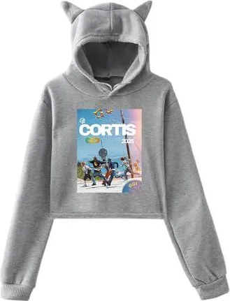 Generic 2025 CORTIS GO! K-Pop Fan Support Merch Cat Ear Hoodie - Pull à capuche pour femme style coréen tendance pour les fans de K-Pop, gris, M