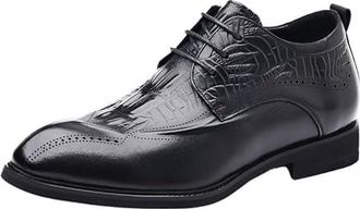 Generic Chaussures Oxford habillées for Hommes, à Lacets, Bout Pointu, Bruni, en Cuir imprimé Crocodile, Chaussures Derby Basses, Talon carré, Semelle en Caou