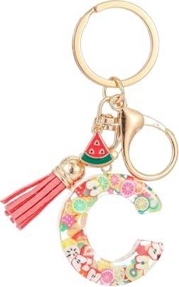 Generic Porte-cl&eacute;s en r&eacute;sine avec 26 lettres et pampille past&egrave;que Sifflet cr&eacute;atif Dragonne, C, taille unique