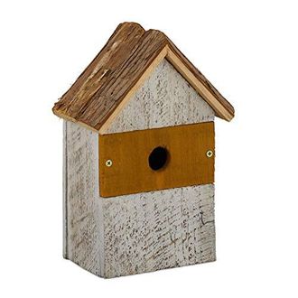 Relaxdays Deko Vogelhaus, aus Holz, Vogelh&auml;uschen zum Aufh&auml;ngen, Deko-Vogelvilla Garten, HBT: 26,5x18x12 cm, Natur/wei&szlig;