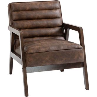HOMCOM Fauteuil salon - HOMCOM - large assise, coussin &eacute;pais et structure en bois massif - pour salon, chambre, coins lecture - PU - marron