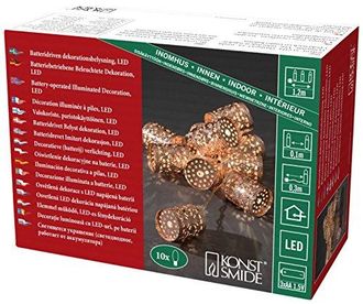 Konstsmide LED Dekolichterkette, kupferfarbene Metallzylinder, 10 warm weiße Dioden, batteriebetrieben, Innen, transparentes Kabel - 3137-603