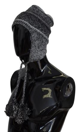 Dolce & Gabbana Mens Knit Ear Flaps Beanie Gray Acrylic Wool Alpaca