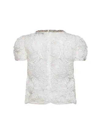 Self Portrait Womens Sequin Tulle And Lace Top - White Tops
