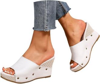 Generic Sandales compens&eacute;es &agrave; plateforme pour femme, talon compens&eacute; bas en li&egrave;ge, sandales confortables &agrave; bout ouvert, chaussures de plage d&eacute;t&eacute; d&eacute;contract&eacute;es 