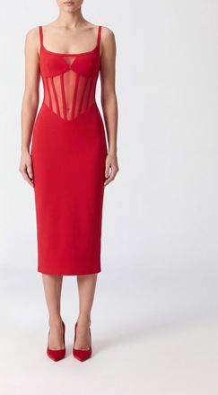 Elisabetta Franchi Robe bustier midi en cr&ecirc;pe &agrave; encolure carr&eacute;e