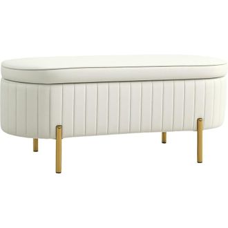 HOMCOM Homcom - Banc de rangement en velours cr&egrave;me 108x44x43,5cm - Pieds en m&eacute;tal dor&eacute; - Capacit&eacute; 72 L - Rangement pratique sous assise