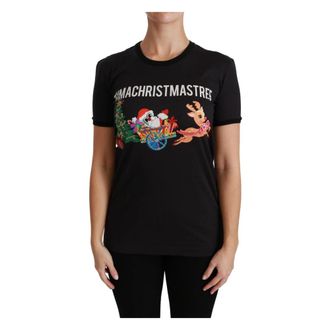 Dolce & Gabbana Schwarzes ImAChristmasTree Crewneck T-Shirt - - Tops - Damen - Schwarzk - 2XS