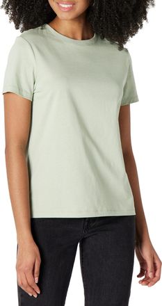Amazon Essentials Damen Kurzarm-T-Shirt mit Rundhalsausschnitt, Regular Fit aus 100 % Baumwolle, Salbeigr&uuml;n, XXL