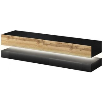 Vivaldi Meuble TV FLY avec LED blanc coloris ch&ecirc;ne et noir 140x33,8 cm