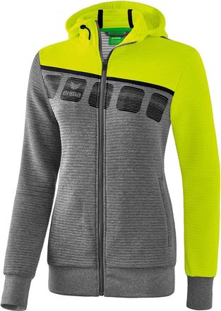 Erima Damen 5-C Pr&auml;sentationsjacke, grau melange/lime pop/schwarz, 44