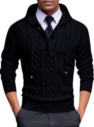 Generic Pull viking en cachemire pour homme - Pull Henley - Col montant - Pull à boutons - Style décontracté - Solide - Manches longues - Col en V - Classique