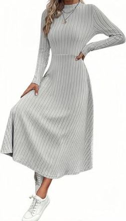 Generic Robe tunique en tricot &agrave; manches longues pour femme, robe d&eacute;contract&eacute;e &agrave; manches longues pour lautomne et lhiver, gris, XXL