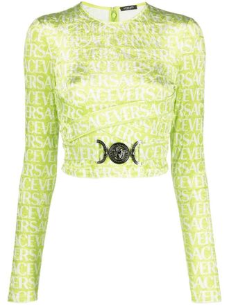 Versace haut crop &agrave; logo imprim&eacute; - Vert
