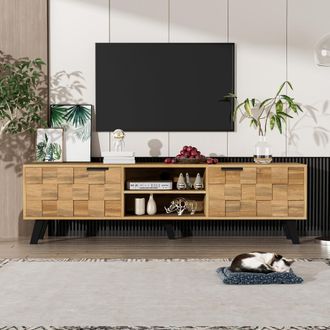 Generic QXJVA TV-Schrank 160 cm Holzoptik Lowboard f&uuml;r Fernseher bis 70 Zoll Soft-Close 2 T&uuml;ren TV Board mit offenen F&auml;chern Sideboard Saugroboter geeignet f&uuml;