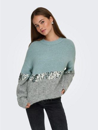 Only Rundhalspullover ONLMAINE LIFE LS SEQUIN BLOCK O-NECK KNT