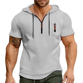 Generic T-shirt pour homme - Avec capuche - Manches courtes - Avec poches - Cordon de serrage - Pour l&eacute;t&eacute; - Court - Couleur unie - Sport - T-shirt personnalis