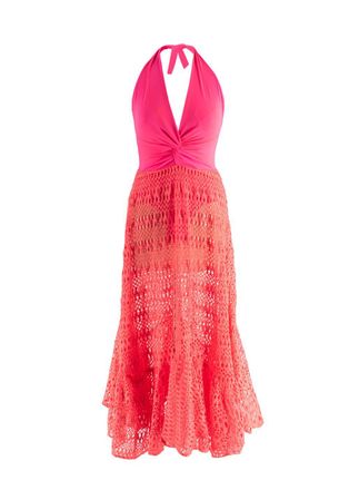 PatBo Neon Coral Halter Crochet Beach Dress Size XS