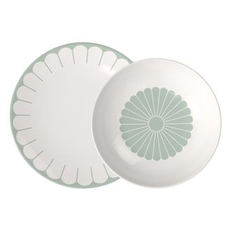 Villeroy & Boch Fleur Vert Tafelservice 12-teilig, Speiseteller (27 cm) und Suppen-/Pastaschalen (24 cm) f&uuml;r 6 Personen, Teller-Set, Sp&uuml;lmaschinenfest & Mikrowellensi