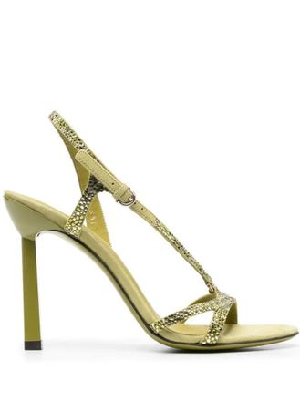 Ferragamo Sandalen - Rhinestone-Embellished Calf Leather Sandals - Gr. 4_5 - in Braun - f&uuml;r Damen