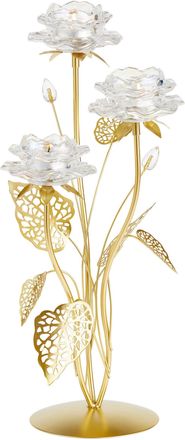 Ambia Home Teelichthalter, Klar, Gold, Metall, Glas, 23x42x20.5 cm, zum Stellen, Dekoration, Kerzen & Zubeh&ouml;r, Teelichthalter