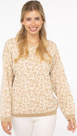 Zwillingsherz Strickpullover Gestrickter-Leo Animal-Muster, Rundhalsausschnitt, Langarm, Feinstrick