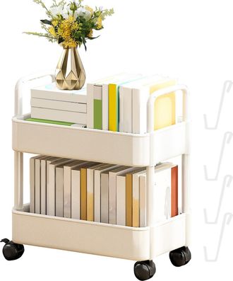 Generico Mobile B&uuml;cherlagerung: 2-st&ouml;ckiges Rollregal, B&uuml;cherregal f&uuml;r Zuhause, mobiles B&uuml;cherregal | Praktischer B&uuml;cherwagen f&uuml;r Wohnzimmer, K&uuml;che, B&uuml;ro, Zuha