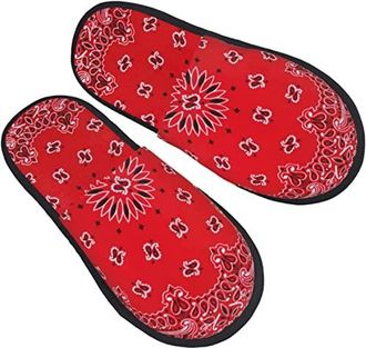 Generic Chaussons Femme Homme Bandana Art Rouge Sud-Ouest Chausson DHiver Confort Maison Pantoufles Antid&eacute;rapant Pantoufles En Peluche Pour Int&eacute;rieur H&ocirc;tel Vo