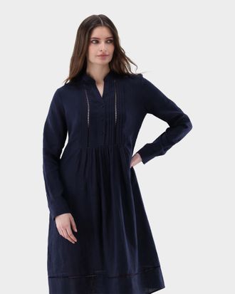 van Laack Midikleid aus Leinen mit Lochstick-Details