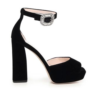 Roger Vivier Femme, Chaussures, Noir, Taille: 39 EU Sandales &agrave; plateforme en velours