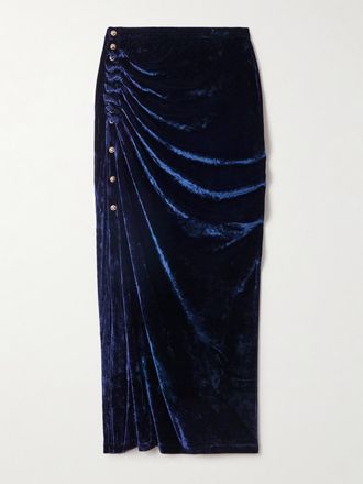 Paco Rabanne Jupe Midi En Velours À Ornements Et À Fronces - Bleu
