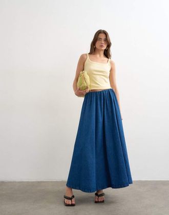 Topshop Jupe cercle en jean &agrave; enfiler - Bleu moyen