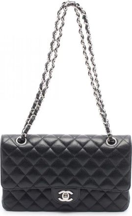 Chanel sac porté épaule Double Flap médium en cuir Caviar (2018-2019) - Noir