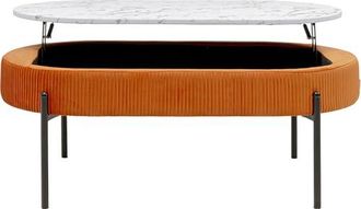 Kare Design Design Couchtisch Ballabile, Orange/Weiß, mit extra Storage, Cord Bezug, Marmor-Optik, Wohnzimmertisch, Kaffeetisch, Rechteckig, Stahlgestell, 46x114x