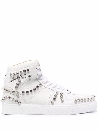 Philipp Plein baskets montantes &agrave; ornements en cristal - Blanc