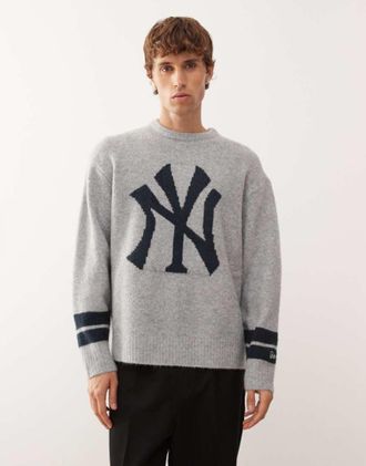 New Era NY Yankees - Pull oversize en maille - Gris