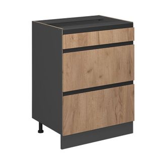 Vicco K&uuml;chenunterschrank R-Line, Goldkraft Eiche, 60 cm mit Schubladen, ap Anthrazit Vicco