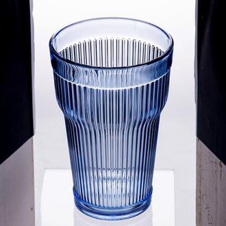 Villa D'Este Home Tivoli 6er Set Trinkbecher 400ml aus Acryl, Oberfläche mit vertikalen Streifen, Indigo, Fashion Ocean