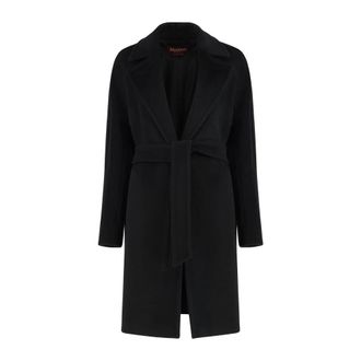 Max Mara Wollmischung Mantel mit G&uuml;rtel - - Coats - Damen - Schwarzk - L