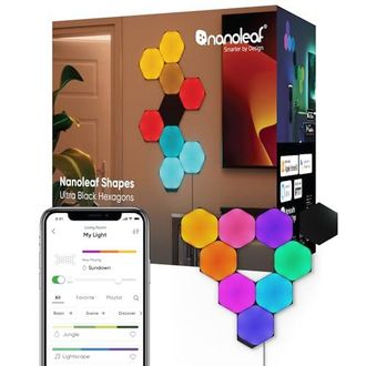 Nanoleaf Shapes Ultra Black Hexagone Kit de Démarrage, 9 Panneaux Lumineux LED Connectés - Appliques Murales Luminaires Intérieur Modulaires RGBW Wi-Fi, Compat