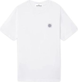 Stone Island Homme, Tops, Blanc, Taille: S Compass-applique Cotton T-Shirt