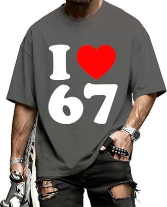 Generic T-shirt humoristique &laquo; I Love 67 &raquo; pour la Saint-Valentin - T-shirt graphique 6 7 Meme Heart Six Seven - En coton - Tendance - D&eacute;contract&eacute; - Pour tous