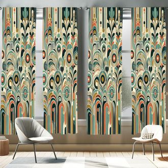 Abakuhaus Vorhänge 2er-Pack, Abstrakt Modern, Vorhang für Wohnzimmer Schlafzimmer, 4 Stück 75 cm x 225 cm,Kadett Blau Zimt Beige