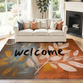 Generic Tapis Rond Salon 120 x 170 cm, Lavable Antid&eacute;rapant Tapis, R&eacute;tro Minimaliste Plantes Feuilles Imprim&eacute; Carpette pour la Chambre la Salle &agrave; Manger et Bu