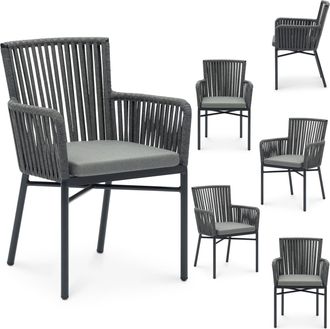 IDIMEX Gartenstuhl AFUERA 6er Set, schwarz/grau - Balkonstühle mit Sitzkissen, Terassenstühle aus Aluminium, wetterfest [max. Belastbarkeit 120 kg]