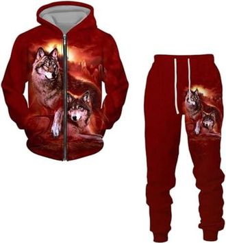 Generic Veste et pantalon pour homme Imprimé loup 3D Survêtement de sport décontracté chaud Jogging Survêtement, 07, 4XL