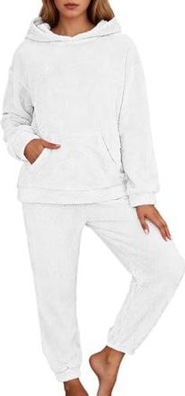 Generic Pyjama Ensemble Chaude pour Femmes Hiver Polaire Sweatshirt Manches Longues &agrave; Chapeau avec Poches + Pantalon D&eacute;contract&eacute; Grande Taille Chauds Conforta