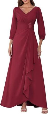 Generic Robe de mère de la mariée en mousseline de soie plissée à manches 3/4 pour femme, Rose désert, 52 Grande taille